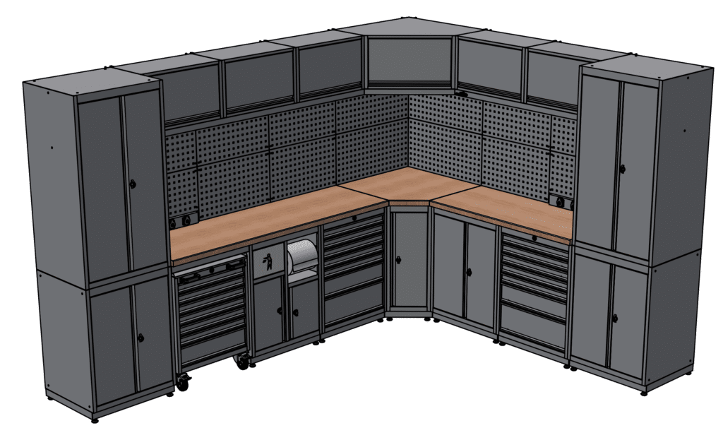 Meuble de rangement d'angle pour garage et atelier 8 éléments